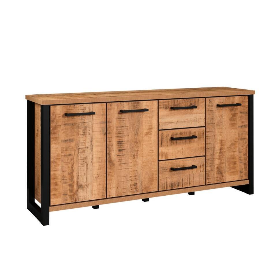 Hioshop Enna dressoir 3 deuren- 3 lades mango decor | Leen Bakker