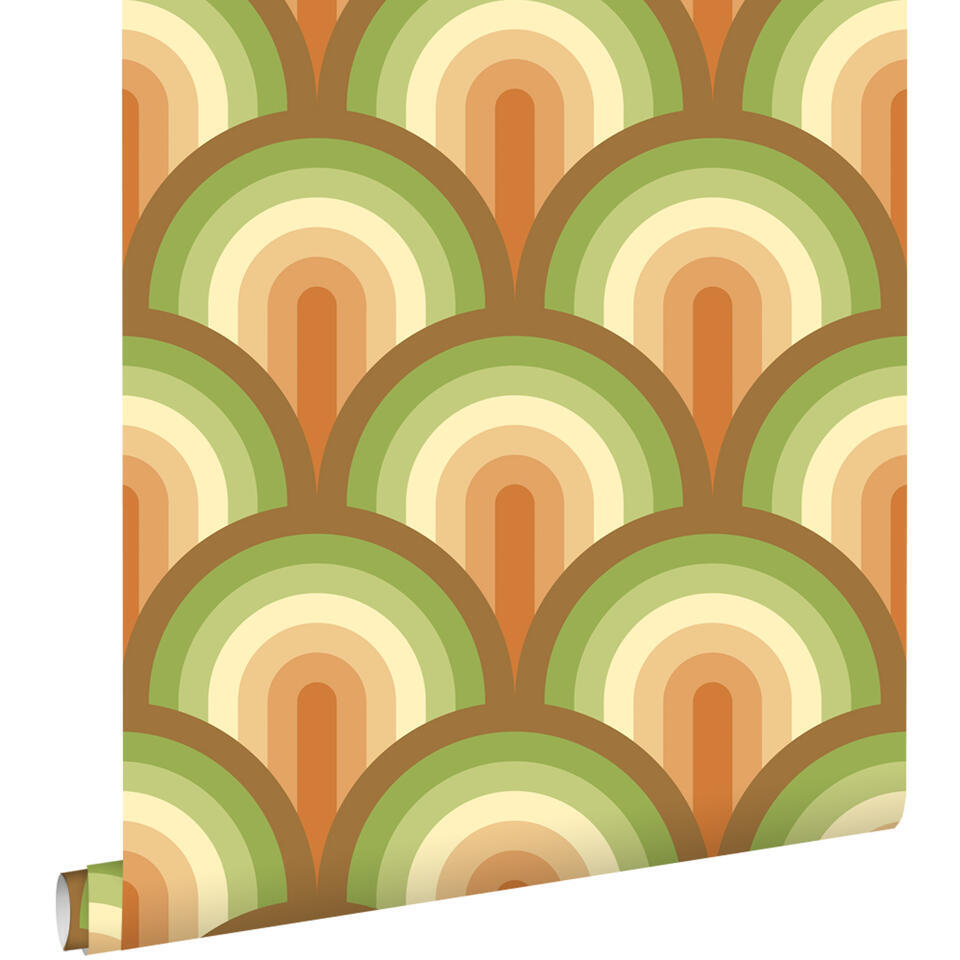 ESTAhome behangpapier art deco bogen groen en bruin - 50 x 900 cm ...