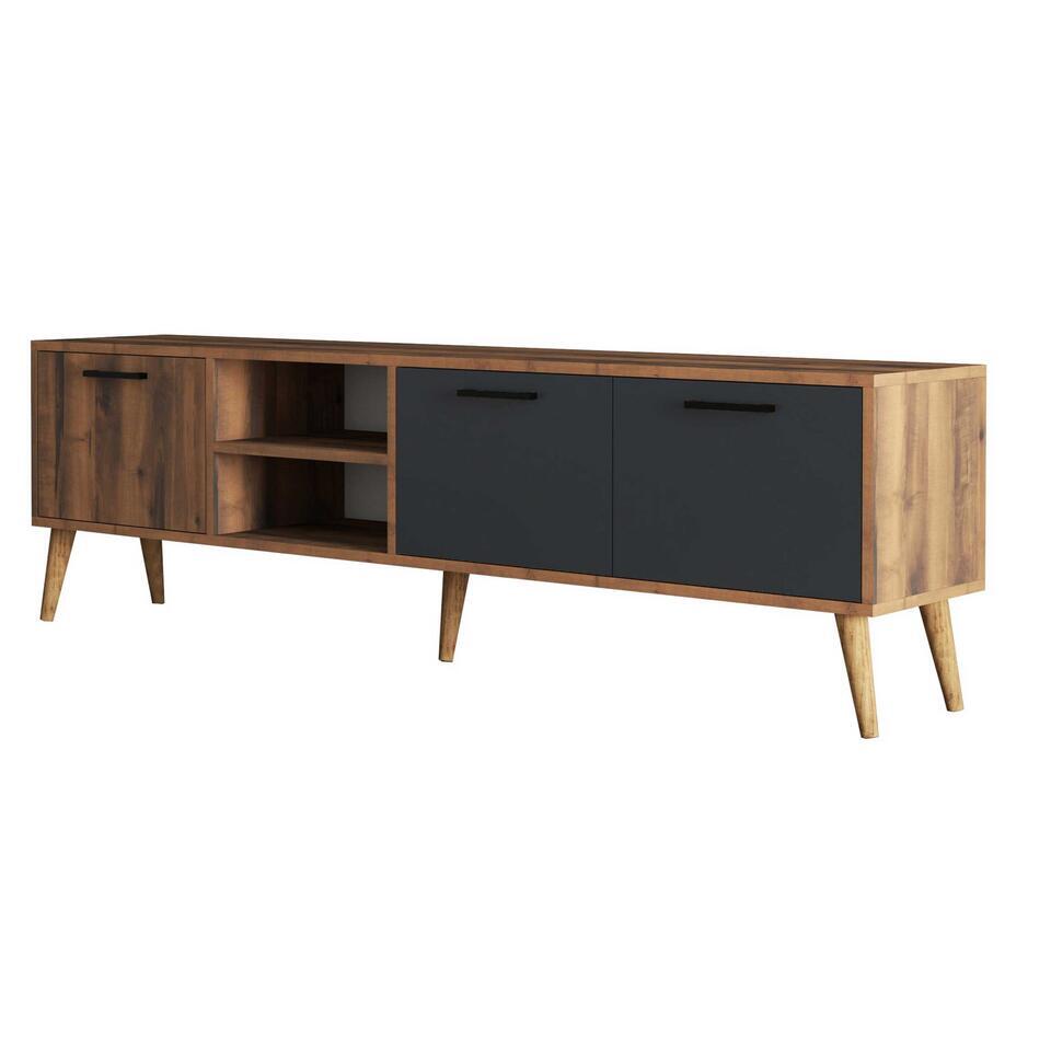Meuble TV moderne - Woody Fashion - Noyer Anthracite | Leen Bakker